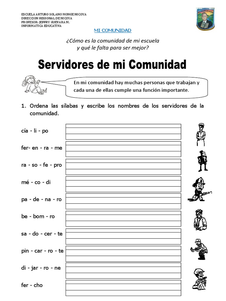 Ficha de Servidores de Mi Comunidad para Primero de Primaria | PDF ...