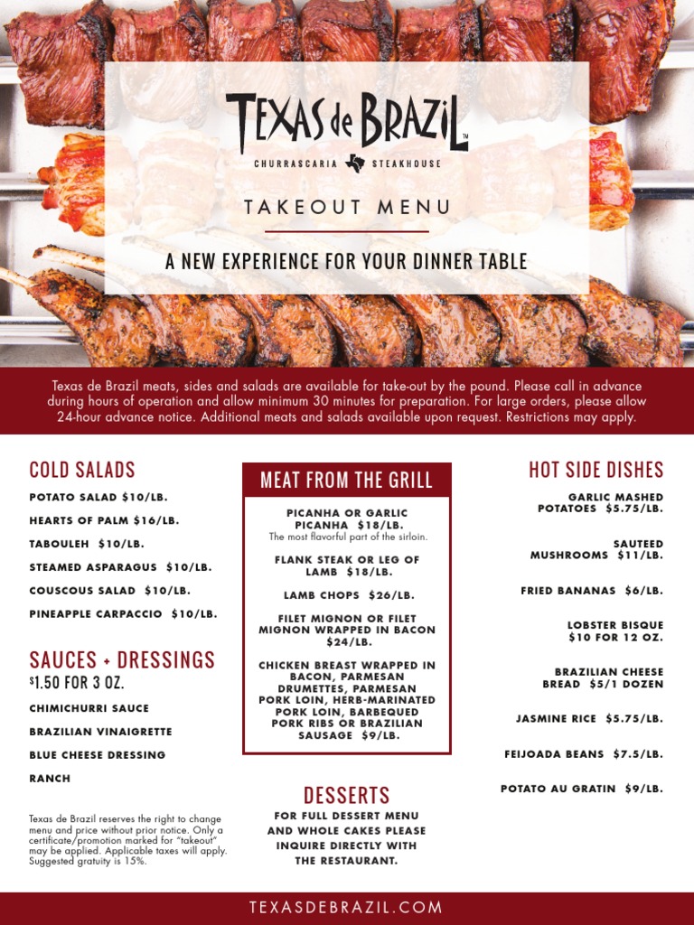 Texas de Brazil-TakeoutMenu | PDF | Gastronomy | Restaurants