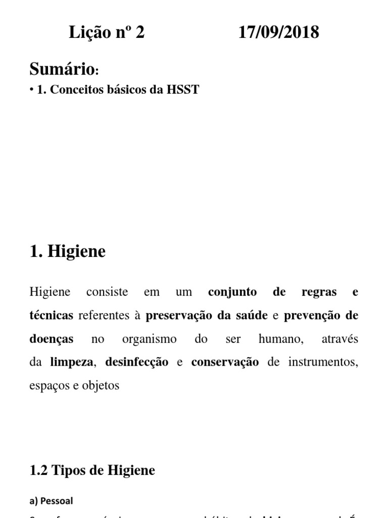 Aula 222 Conceitos Basicos de HSST | PDF | Higiene | Humano