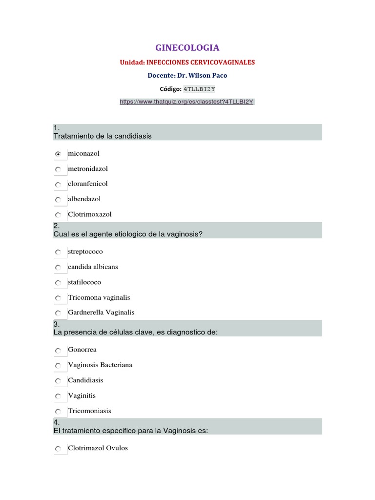 Examen Ginecologia Icv | PDF | Candidiasis | Sistema Reproductor Femenino Mamífero