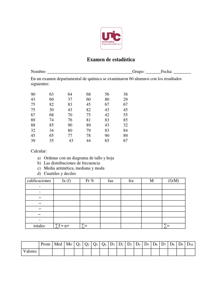 Examen de Estadística | PDF | Métodos y materiales de enseñanza