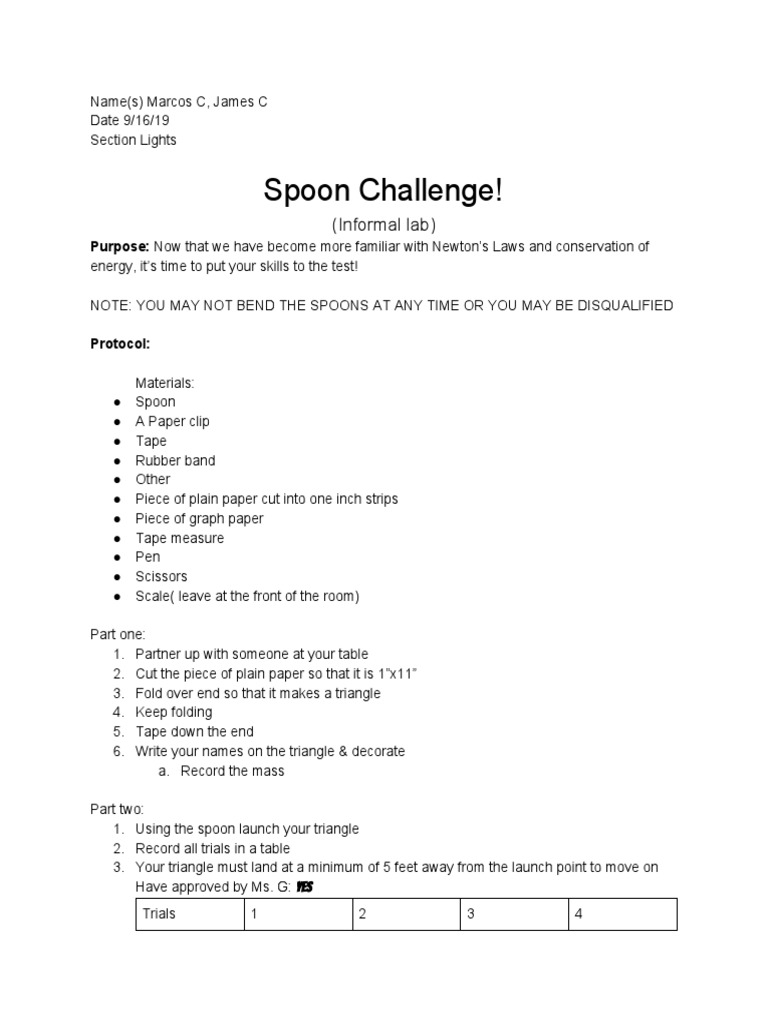 Spoon Challenge | PDF | Mass | Time