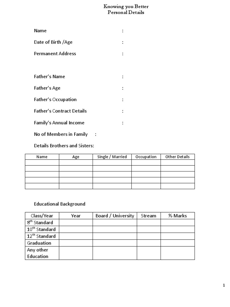 Name Age Single / Married Occupation Other Details: TH TH TH | PDF ...