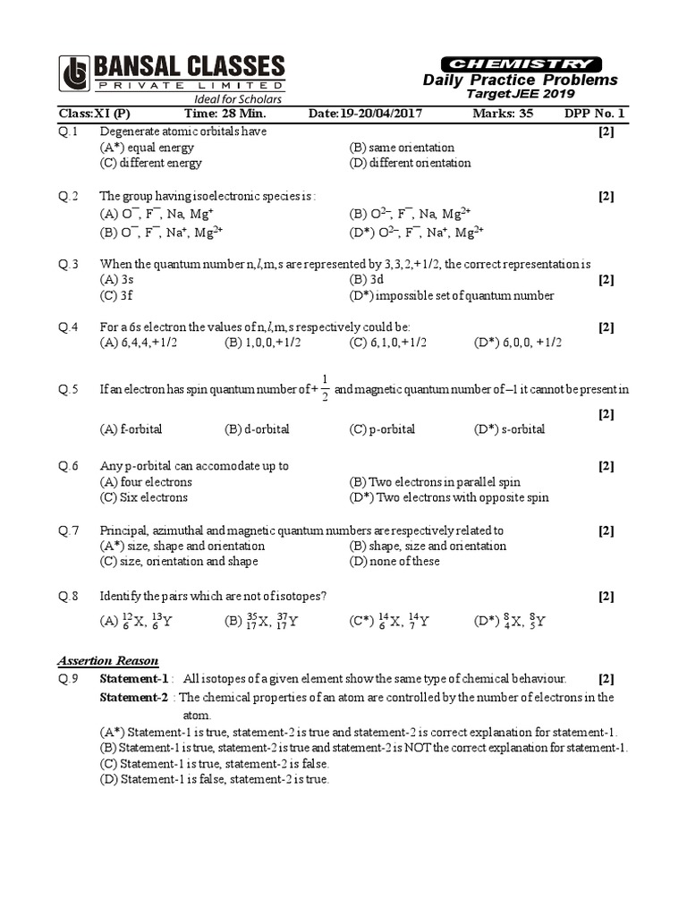 Daily Practice Problems: Target JEE 2019 | PDF | Atomic Orbital | Atoms