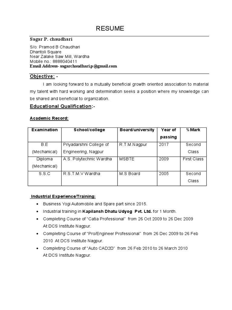 Sagar Chaudhari Resume | PDF | Career & Growth