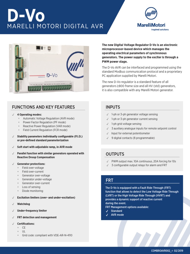 Marelli Motori Digital Avr: Functions and Key Features Inputs | PDF ...