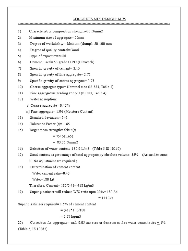 Concrete Mix Design m75 | PDF | Sand | Concrete