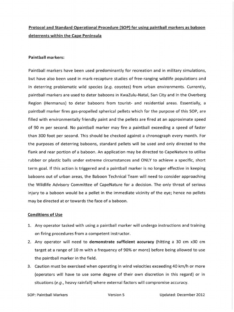 Protocol and SOP For Using Paintball Markers PDF | PDF