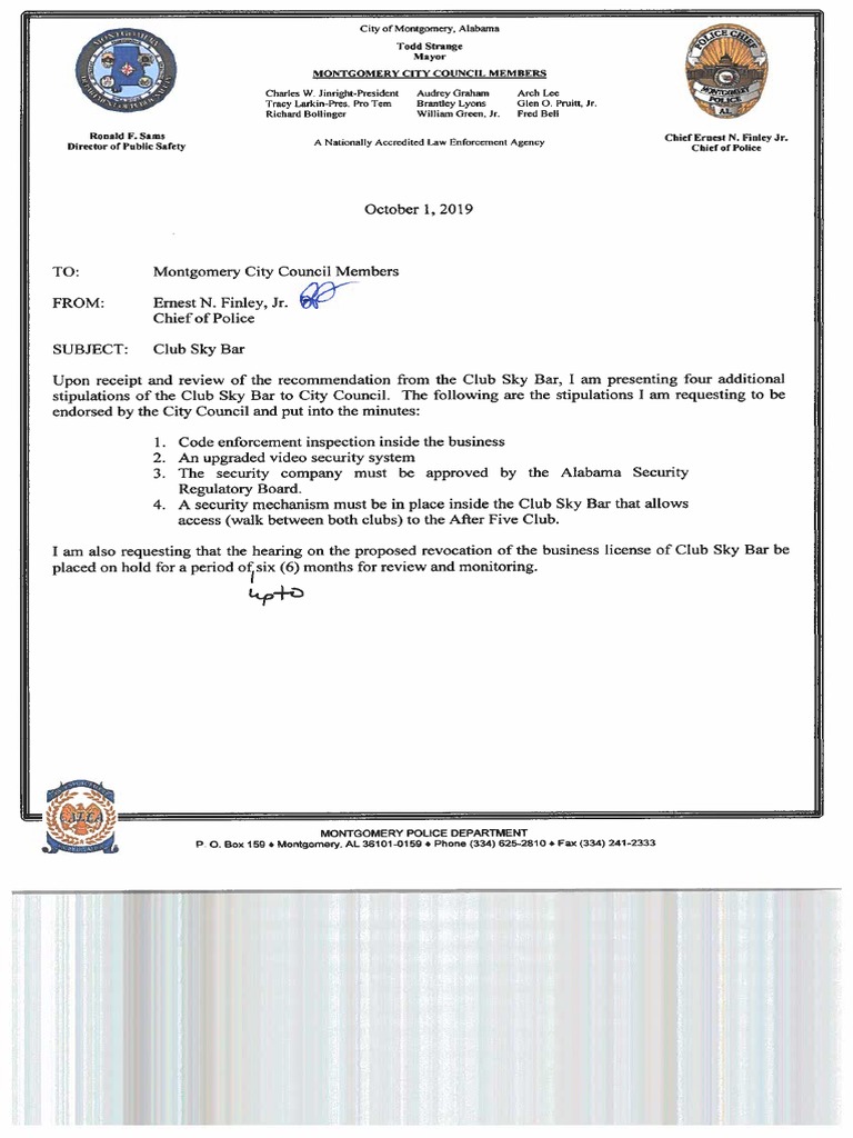 Memorandum From Police Chief Ernest Finley | PDF