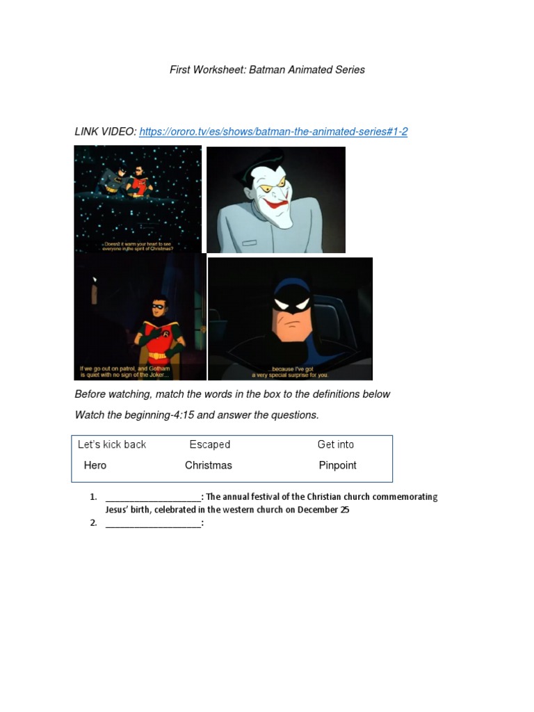 First Worksheet: Batman Animated Series | PDF