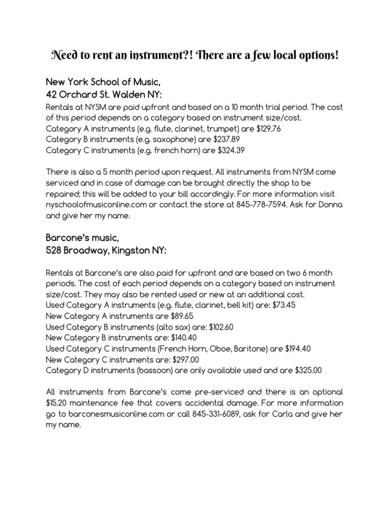 Instrument Rental Info | PDF