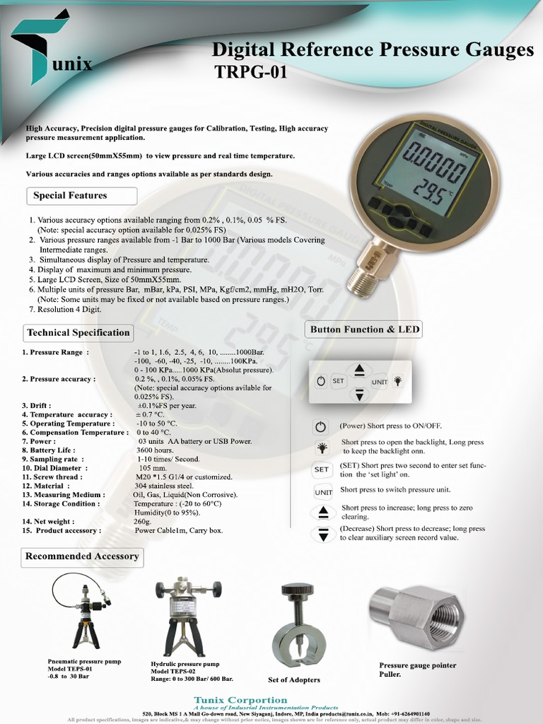 Digital Pressure Gauges Model TRPG-01 - Tunix Corporation | PDF | Nature