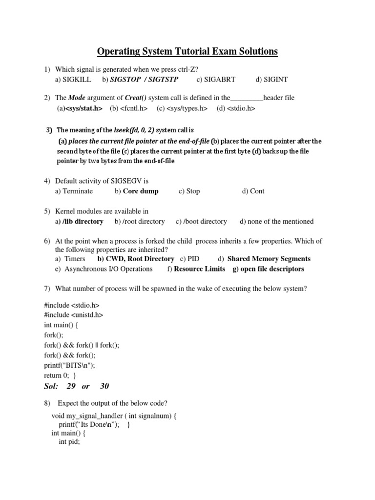 OS Quiz Solutions PDF | PDF | Operating System Technology | Computer ...