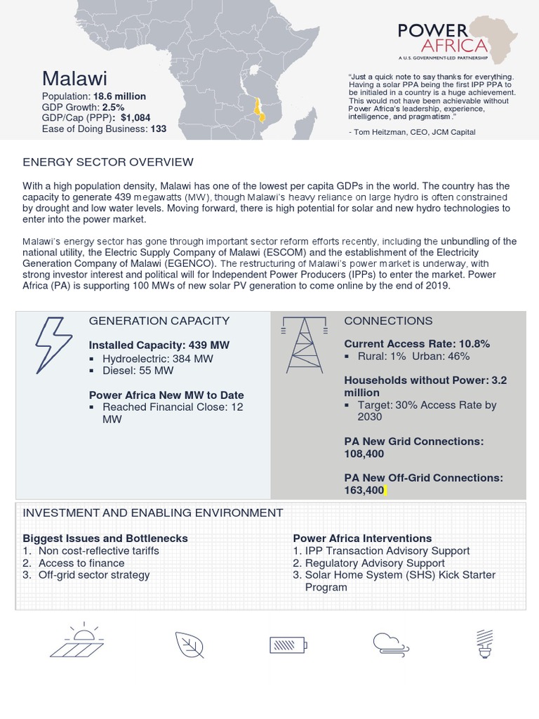 Malawi - November 2018 Country Fact Sheet | PDF | Hydroelectricity | Power (Physics)