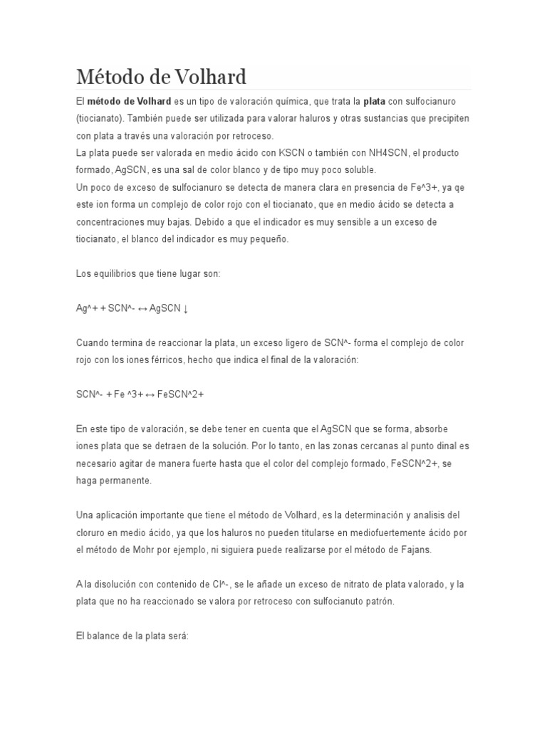 Método de Volhard | Descargar gratis PDF | Cloruro | Valoración