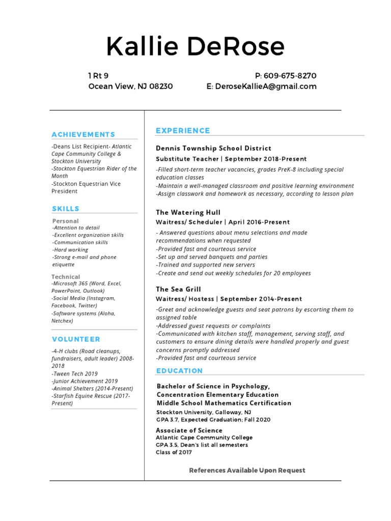 Resume 2019 | PDF | Waiting Staff | Learning