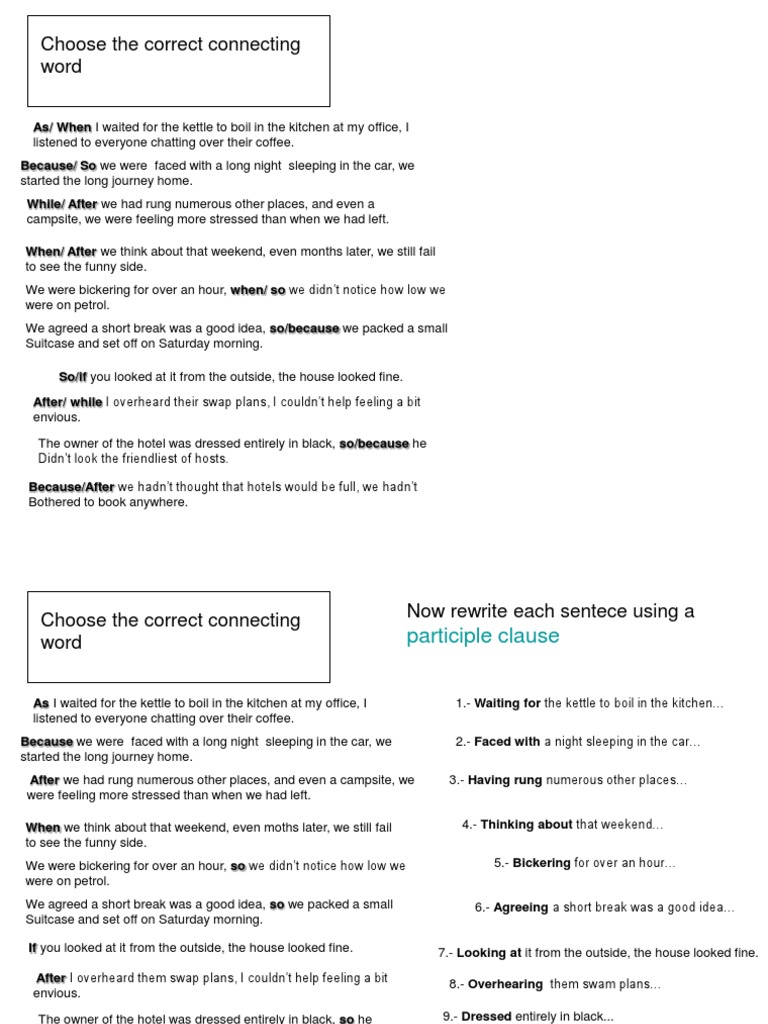 Participle Clause Exercise | PDF