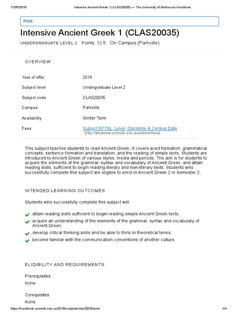 Intensive Ancient Greek 1 (CLAS20035) - The University of Melbourne ...