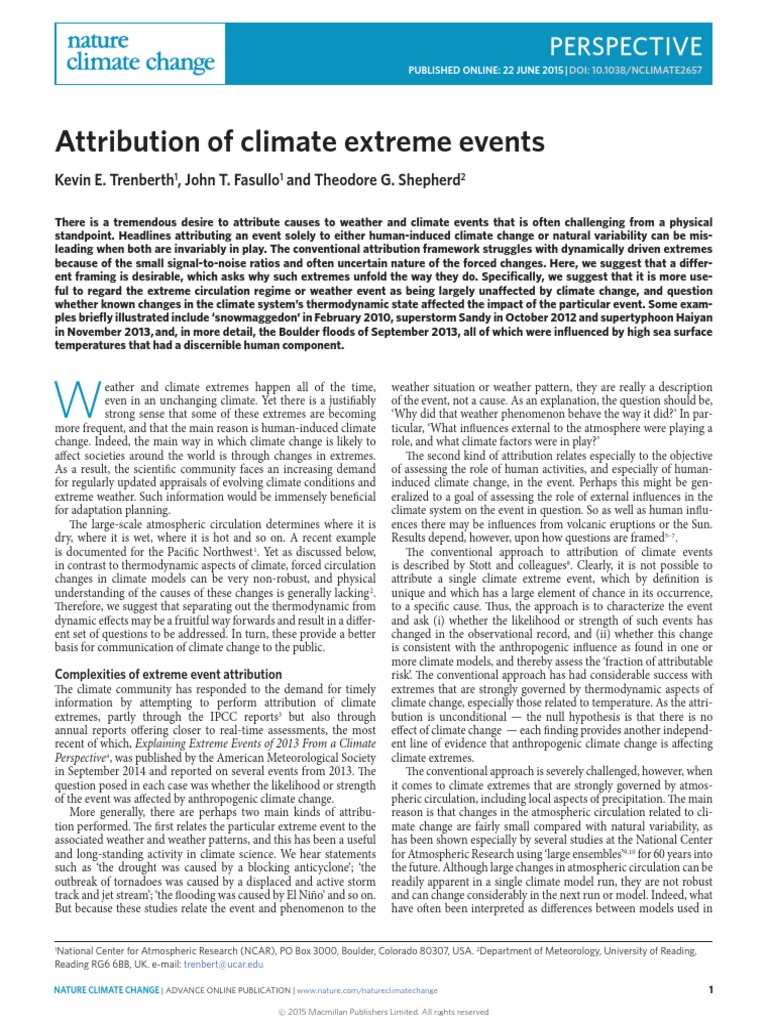 Attribution of Climate Extreme Events: Perspective | PDF | Global ...