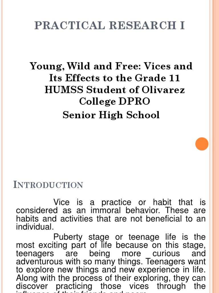 Vices and its effects to the students | Survey Methodology | Adolescence