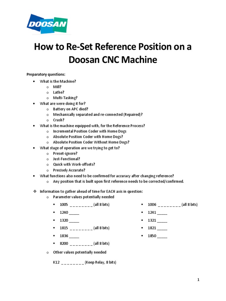 Resetting Reference Position on Doosan CNC | PDF | Cartesian Coordinate ...