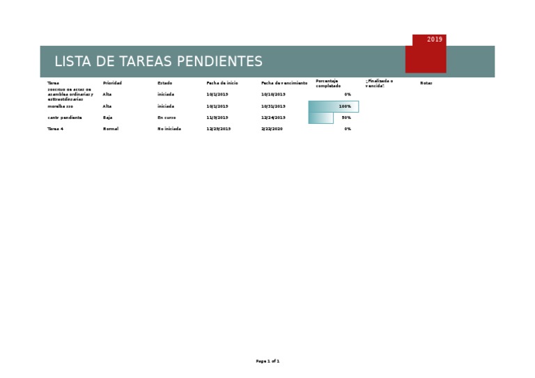 Formato Tareas Pendientes | PDF