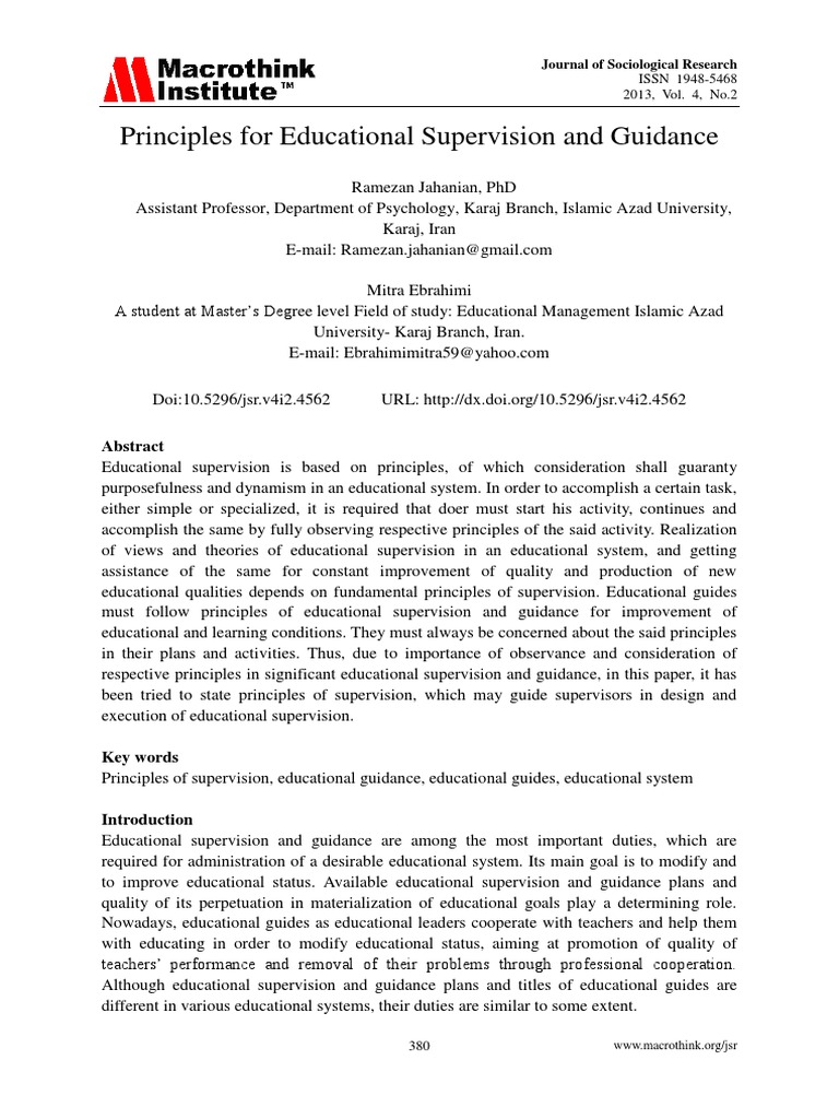 Principles of Effective Supervision PDF | PDF | Teachers | Scientific ...