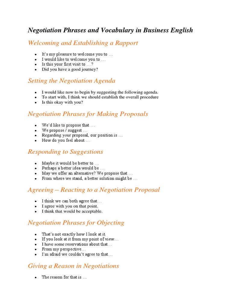 Business English Negotiation Phrases | PDF | Negotiation | Communication