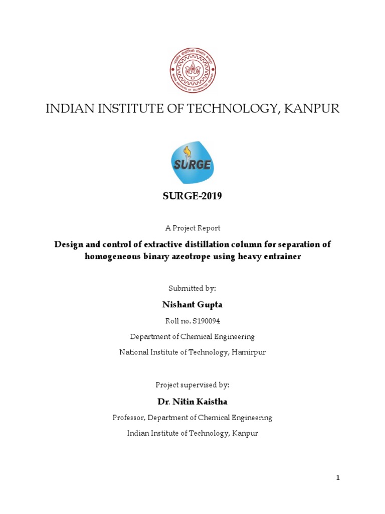 Design and Control of Extractive Distillation Column | PDF ...