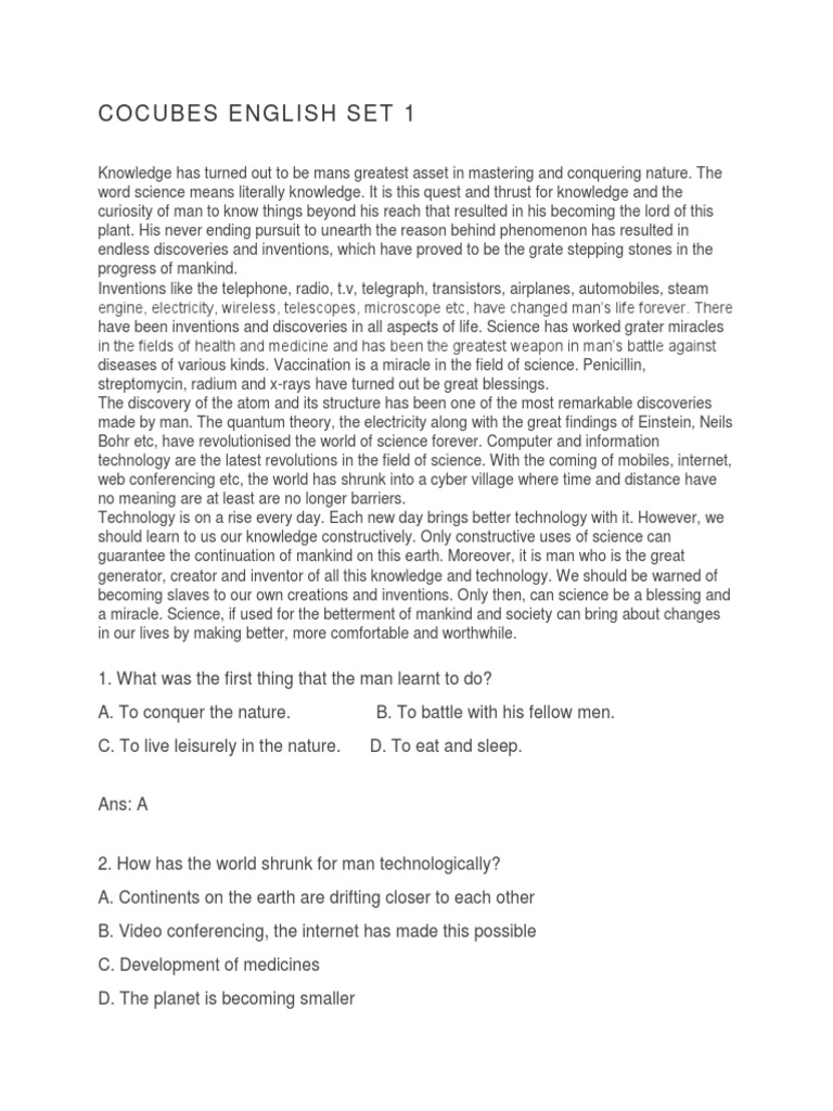 Cocubes English Set 1 | PDF | Microfinance | Science