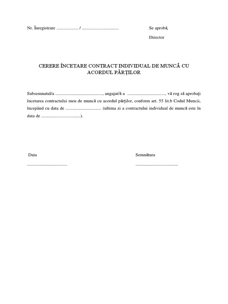 Cerere Incetare Contract Cu Acordul Partilor | PDF