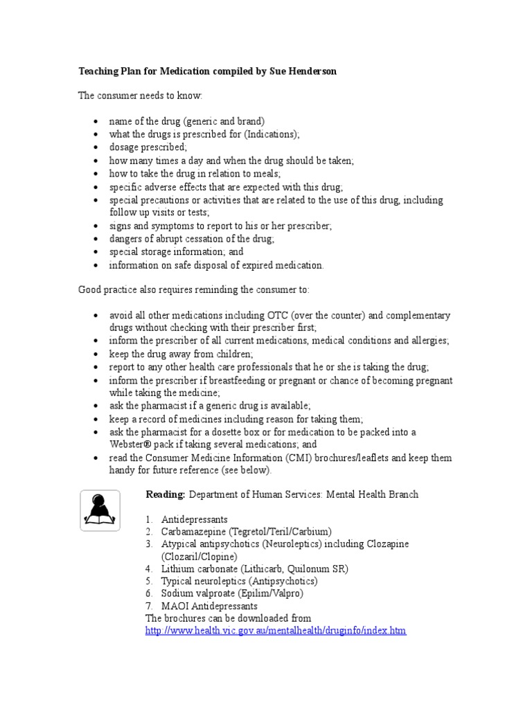 Health Teaching Plan Handout | PDF | Antipsychotic | Over The Counter Drug