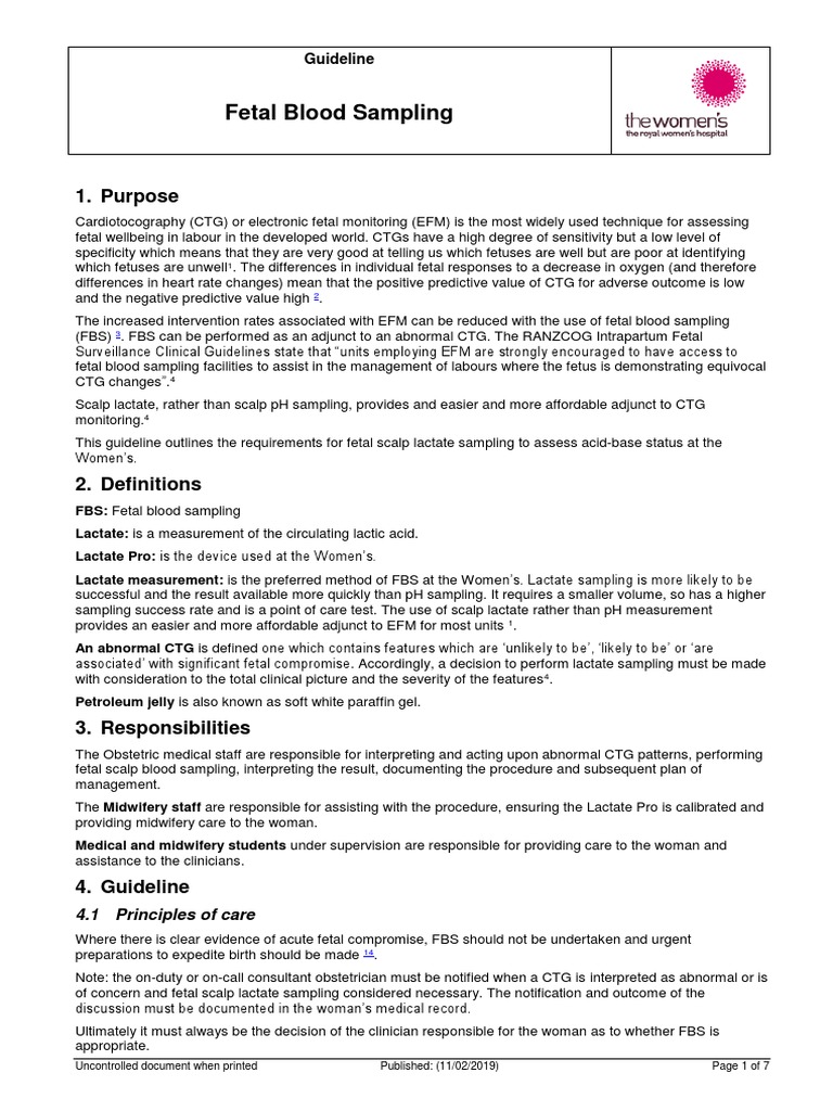 Fetal Blood Sampling: 1. Purpose | Download Free PDF | Childbirth ...