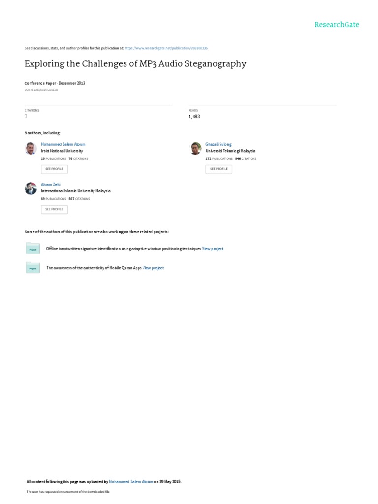 Exploring The Challenges of MP3 Audio Steganography | PDF | Mp3 | Data Compression