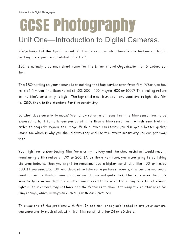 Unit One-Introduction To Digital Cameras | PDF | Film Speed | Exposure ...