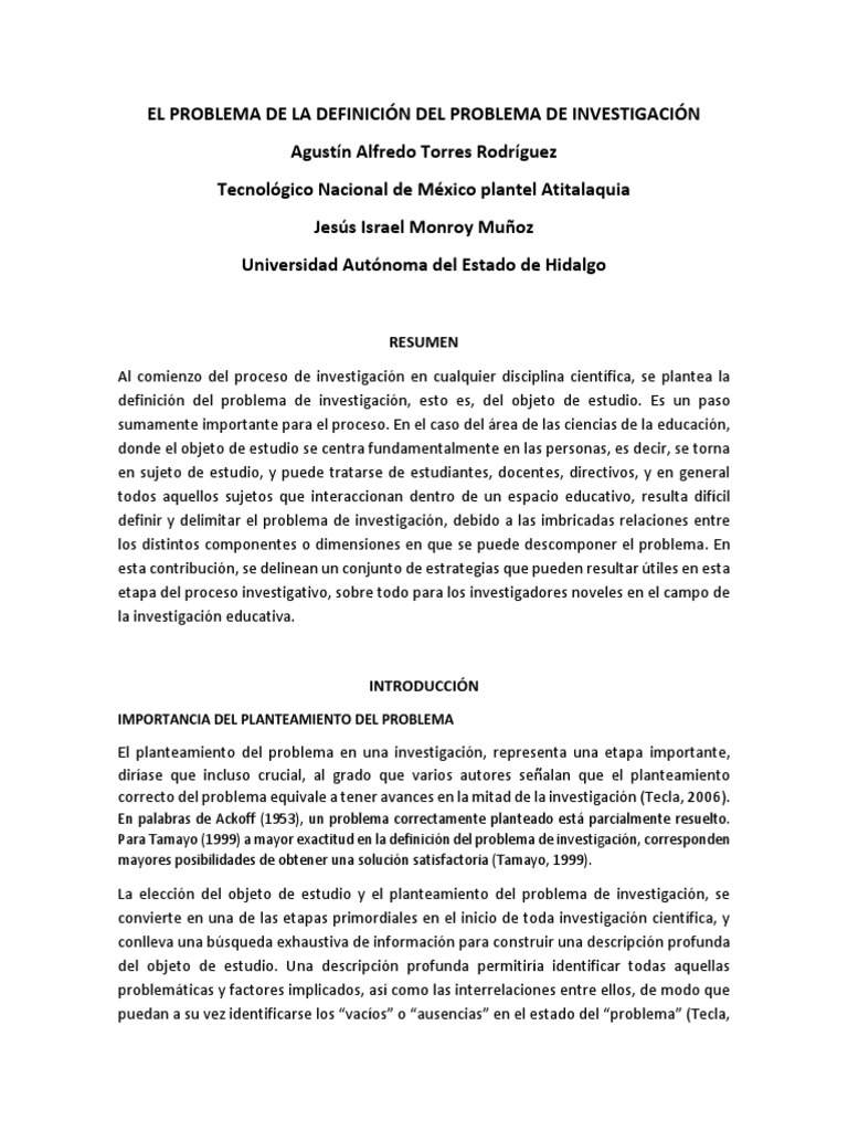 El Problema de La Definición Del Problema de Investigación | PDF ...