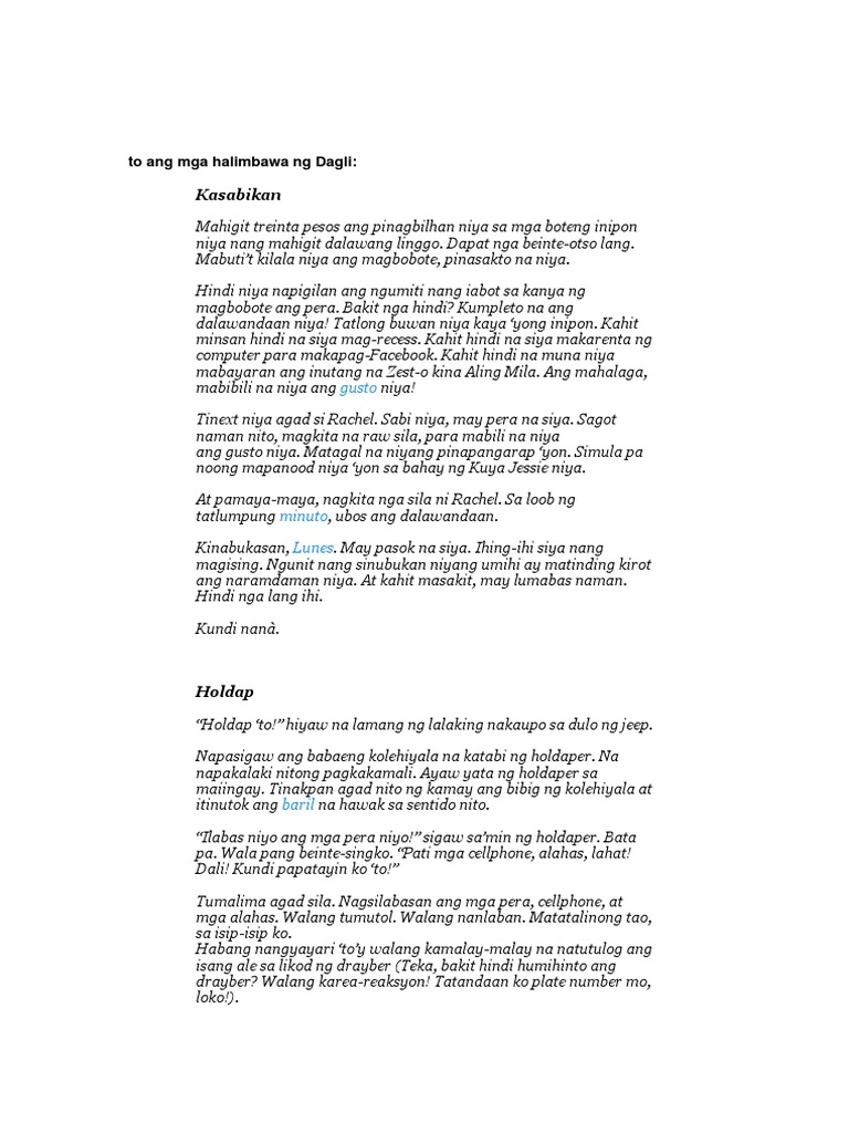 Mga Halimbawang Dagli | PDF