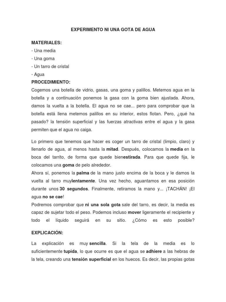 Experimento Ni Una Gota de Agua. | PDF