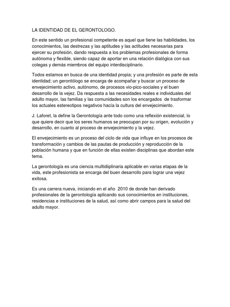 La Identidad de El Gerontologo | PDF | Vejez | Gerontología