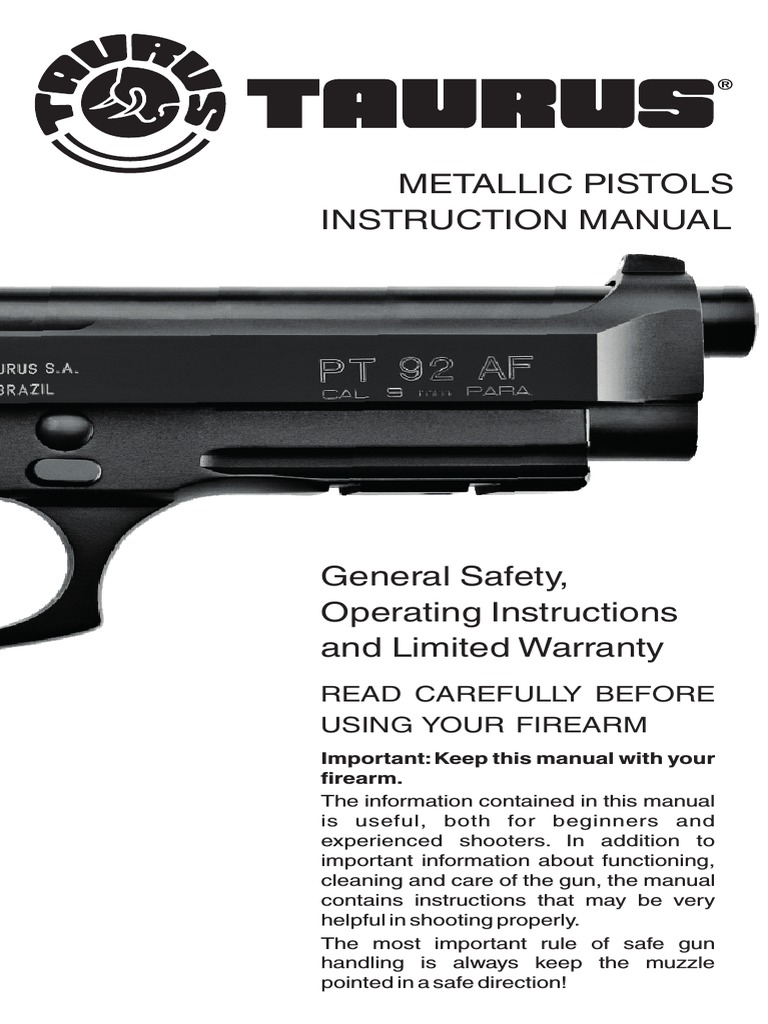 Taurus Metallic Pistol Manual Includes PT917 | PDF | Trigger (Firearms ...