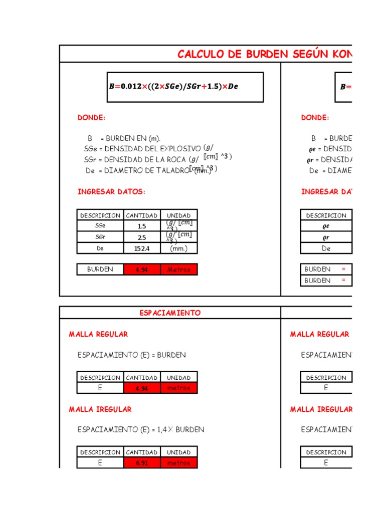 Formula de Burden y Espaciamiento en Subterraneo y Superficial | PDF ...