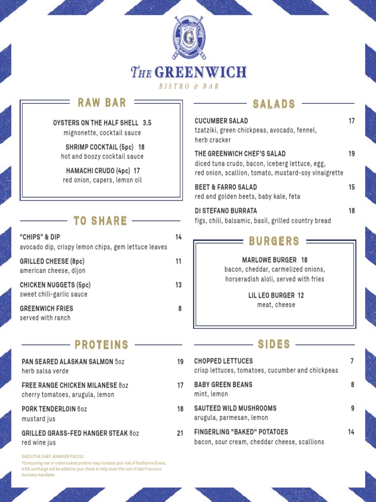 The Greenwich Menu | PDF | Salad | Hamburgers