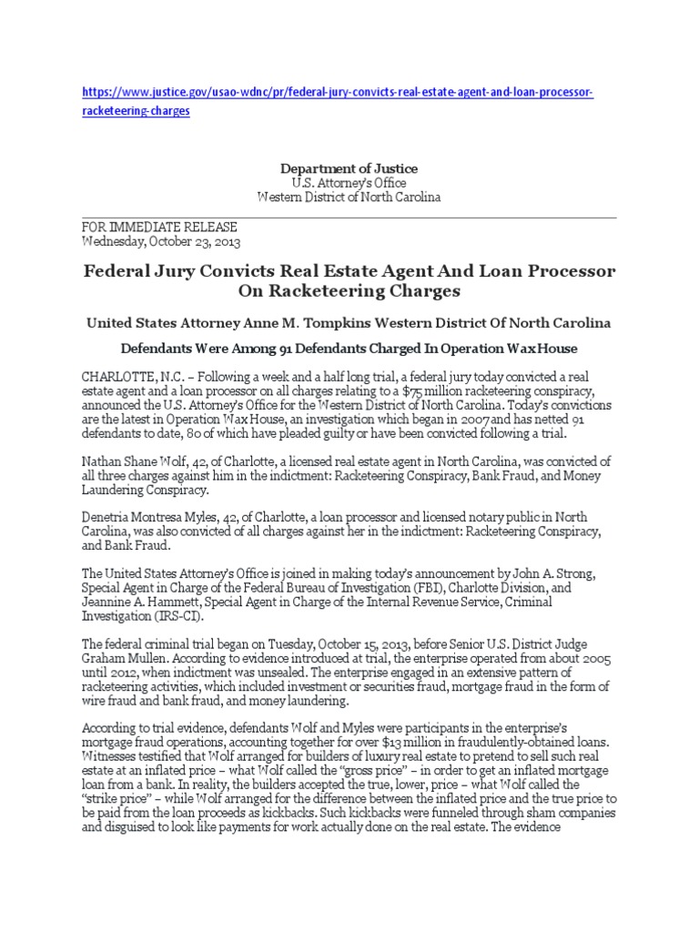 Federal Jury Convicts Real Estate Agent and Loan Processor On ...