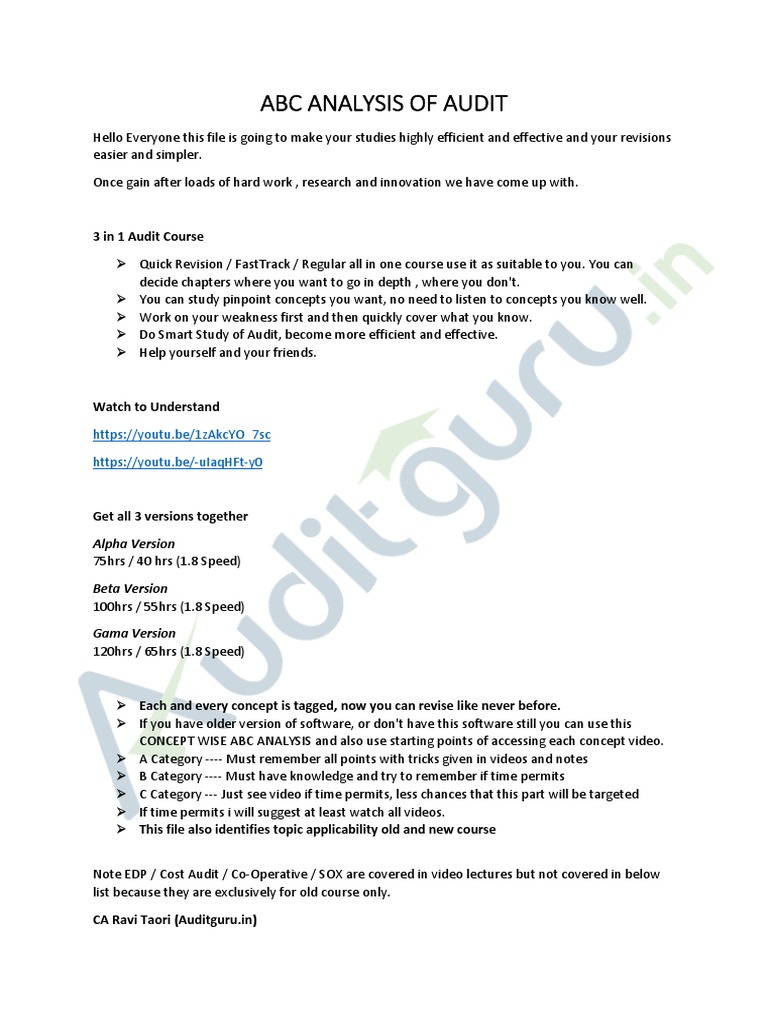 ABC Analysis Nov 19 Final | PDF | Internal Control | Audit