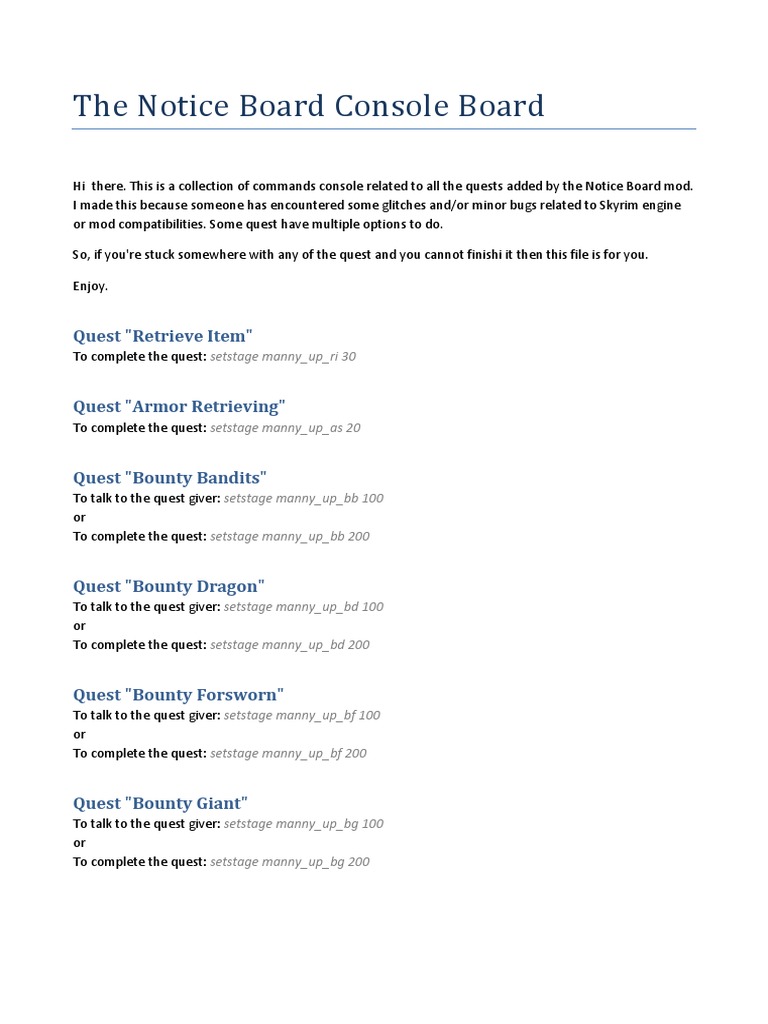 The Notice Board Console Board | PDF | Role Playing Video Games | Role ...