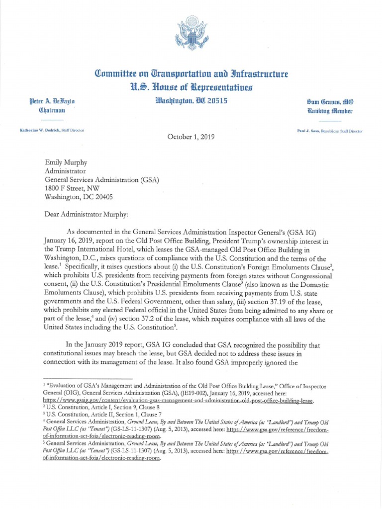 Letter To GSA Requesting Audit of Old Post Office | PDF | General ...