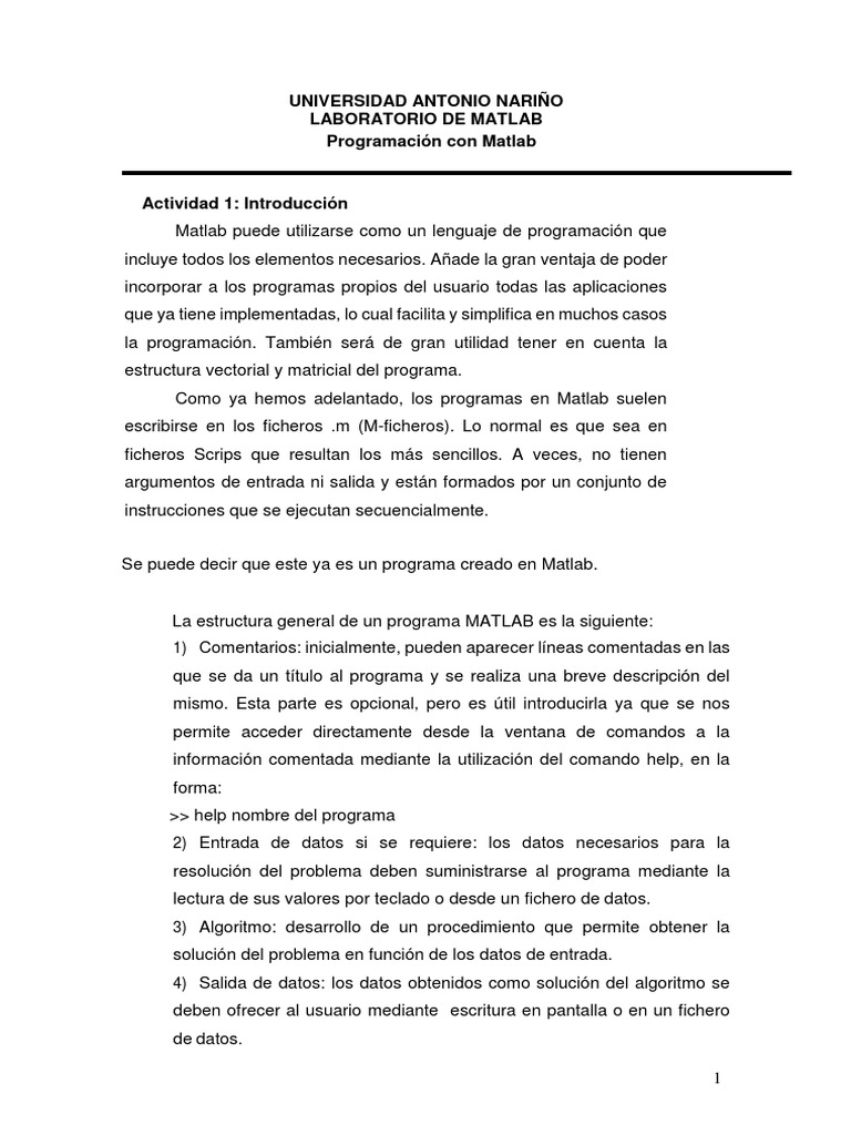 Programación Con Matlab | PDF | Programa de computadora | Programación