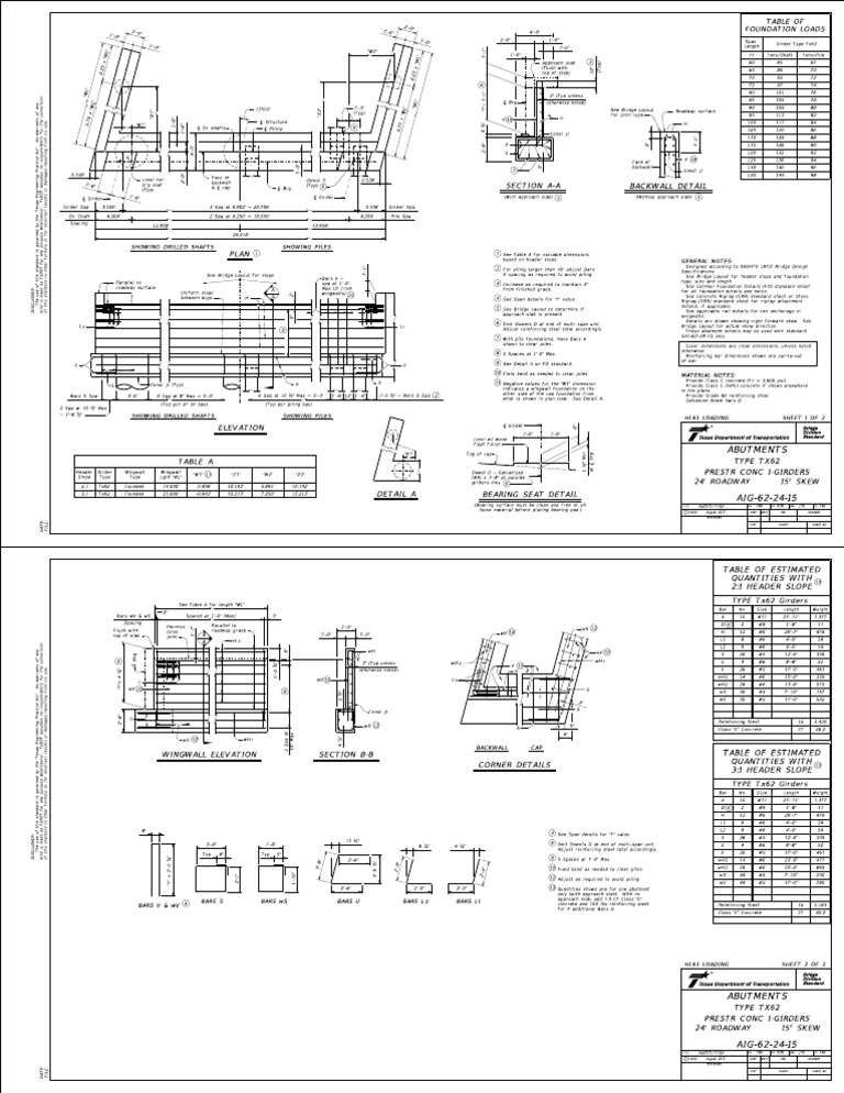 TxDOT Bridge Design Plan Details | PDF | Structural Engineering | Civil ...