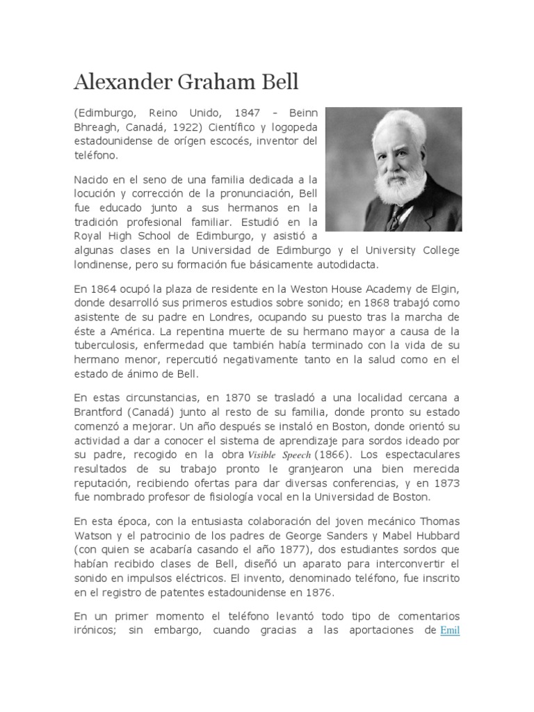 Biografía de Alexander Graham Bell | PDF | Teléfono