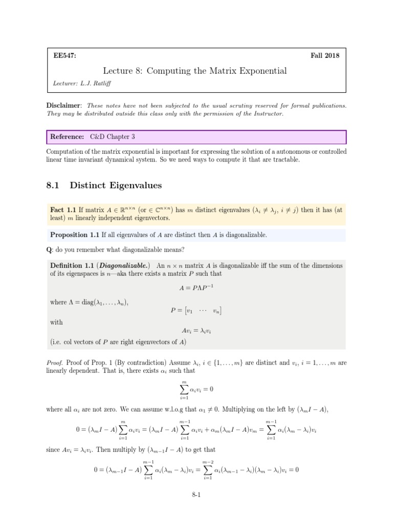 Lecture 8: Computing The Matrix Exponential: N×N N×N I J | PDF ...